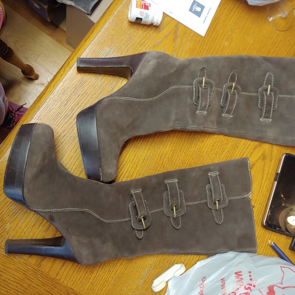 Bakers | Tall Knee High Brown Leather Suede Platform … - Gem